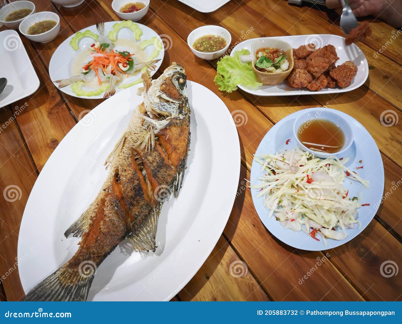 Seafood at Dinner in the Table Stock Photo - Image of food, serving ...