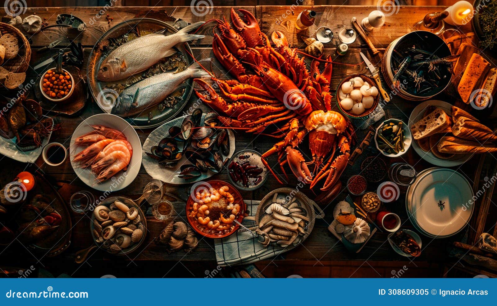 Seafood Feast with Fresh Fish and Shellfish Stock Illustration ...