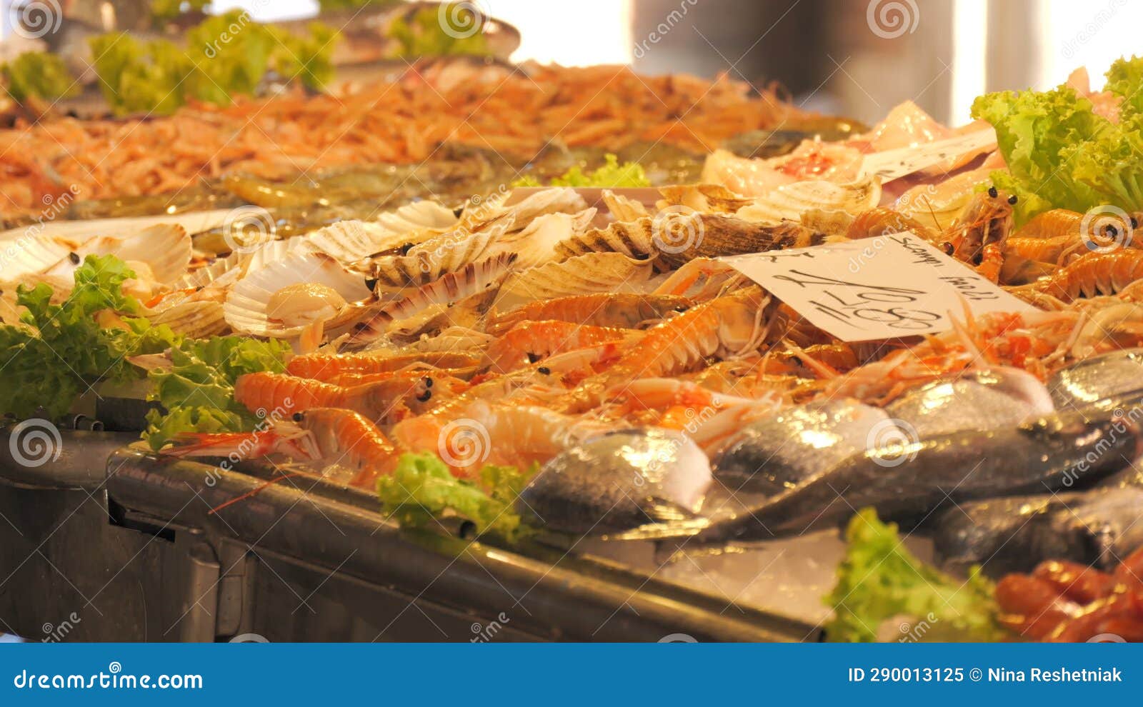 Seafood Fish Market. a Large Selection of Fish, Squid, Crabs, Shrimps ...