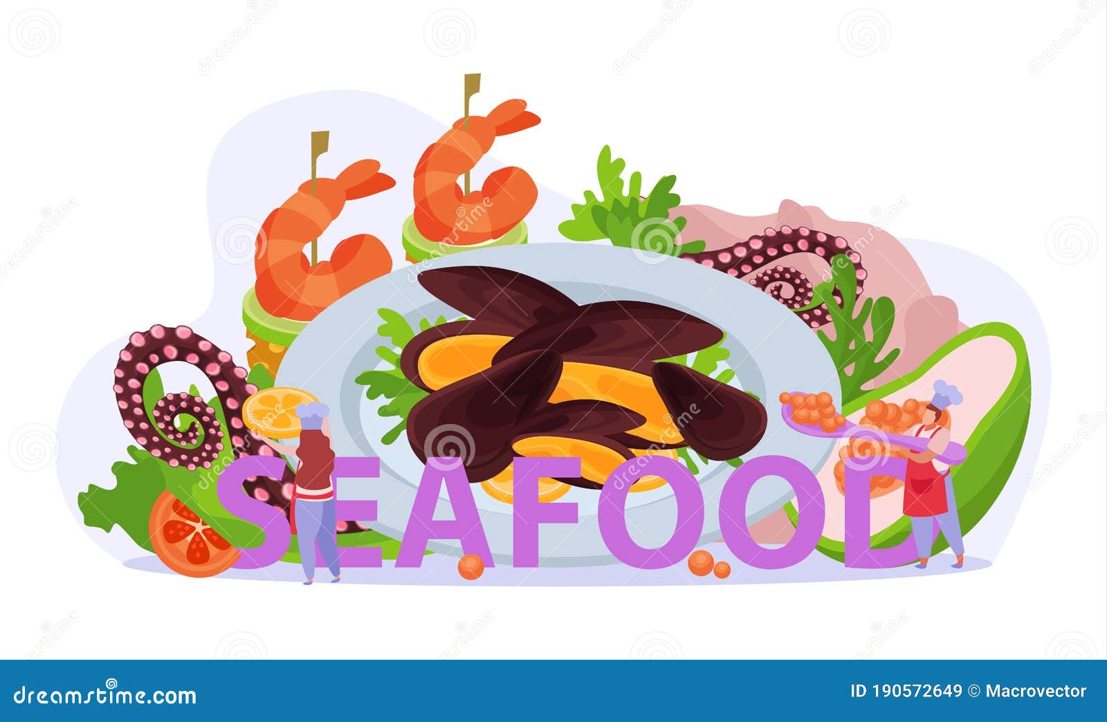 Seafood Flat Text Composition Stock Vector - Illustration of creative ...