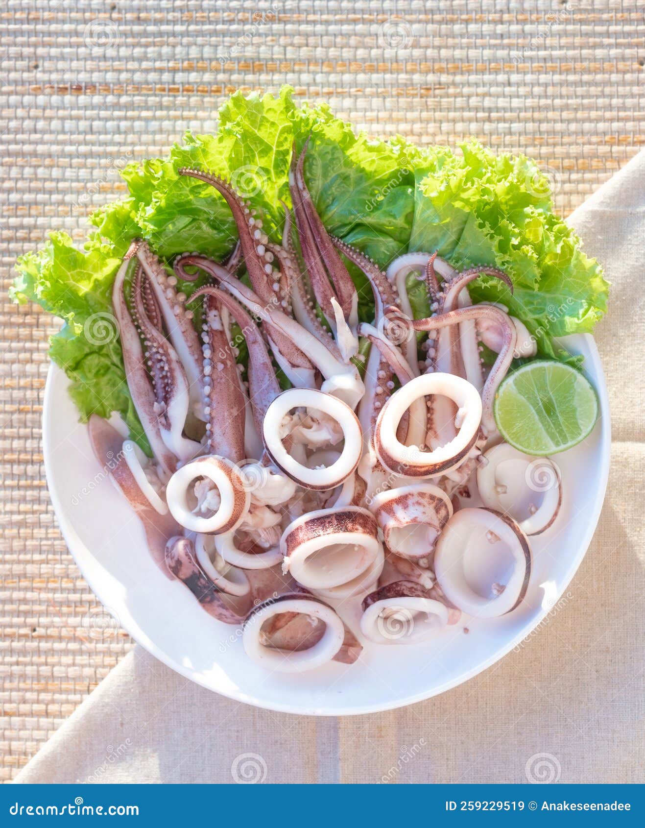 Seafood Food in White Bowl, Shrimp, Squid, Shellfish Stock Image ...
