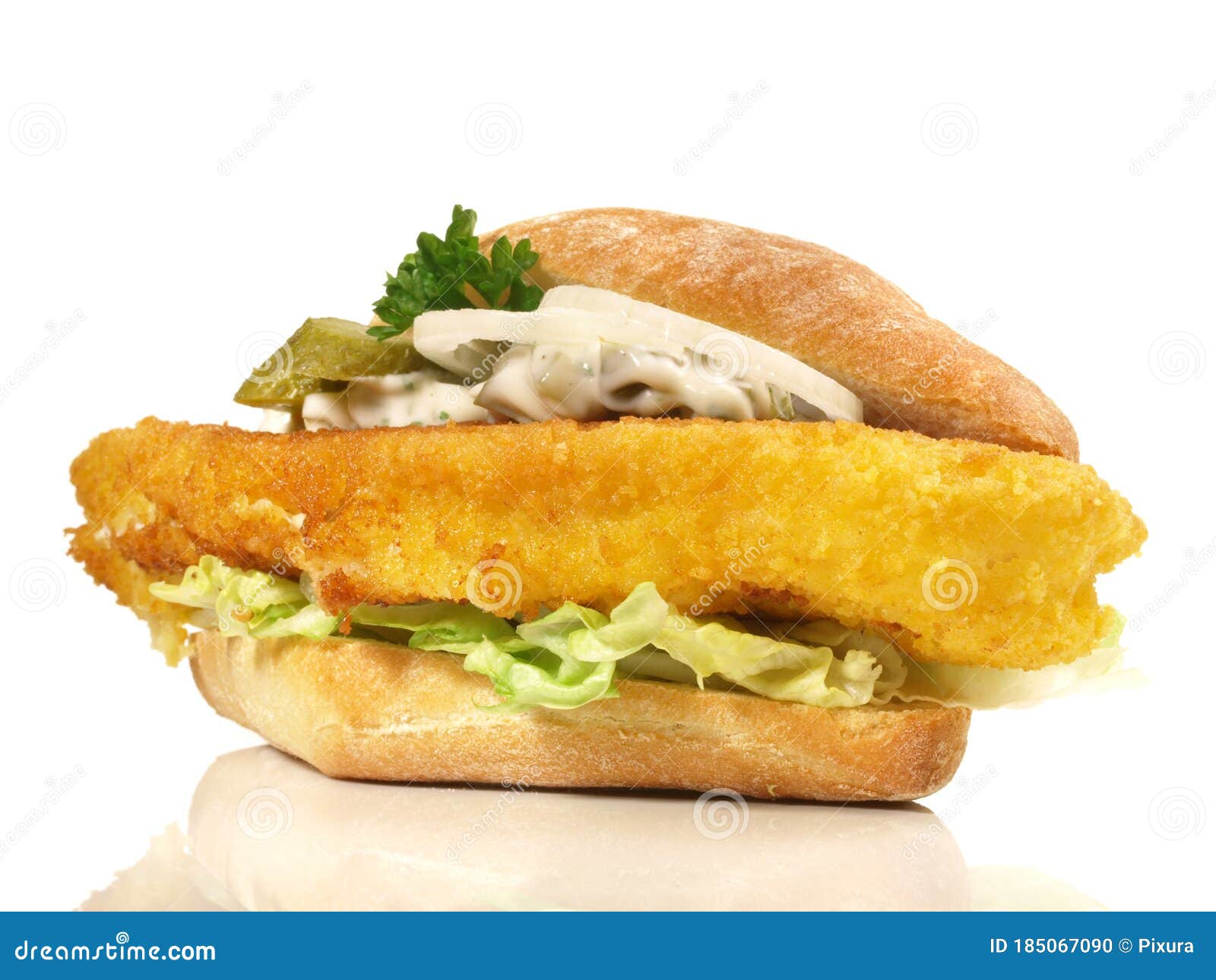 Seafood - Fried Fish Bun on White Background Stock Photo - Image of ...