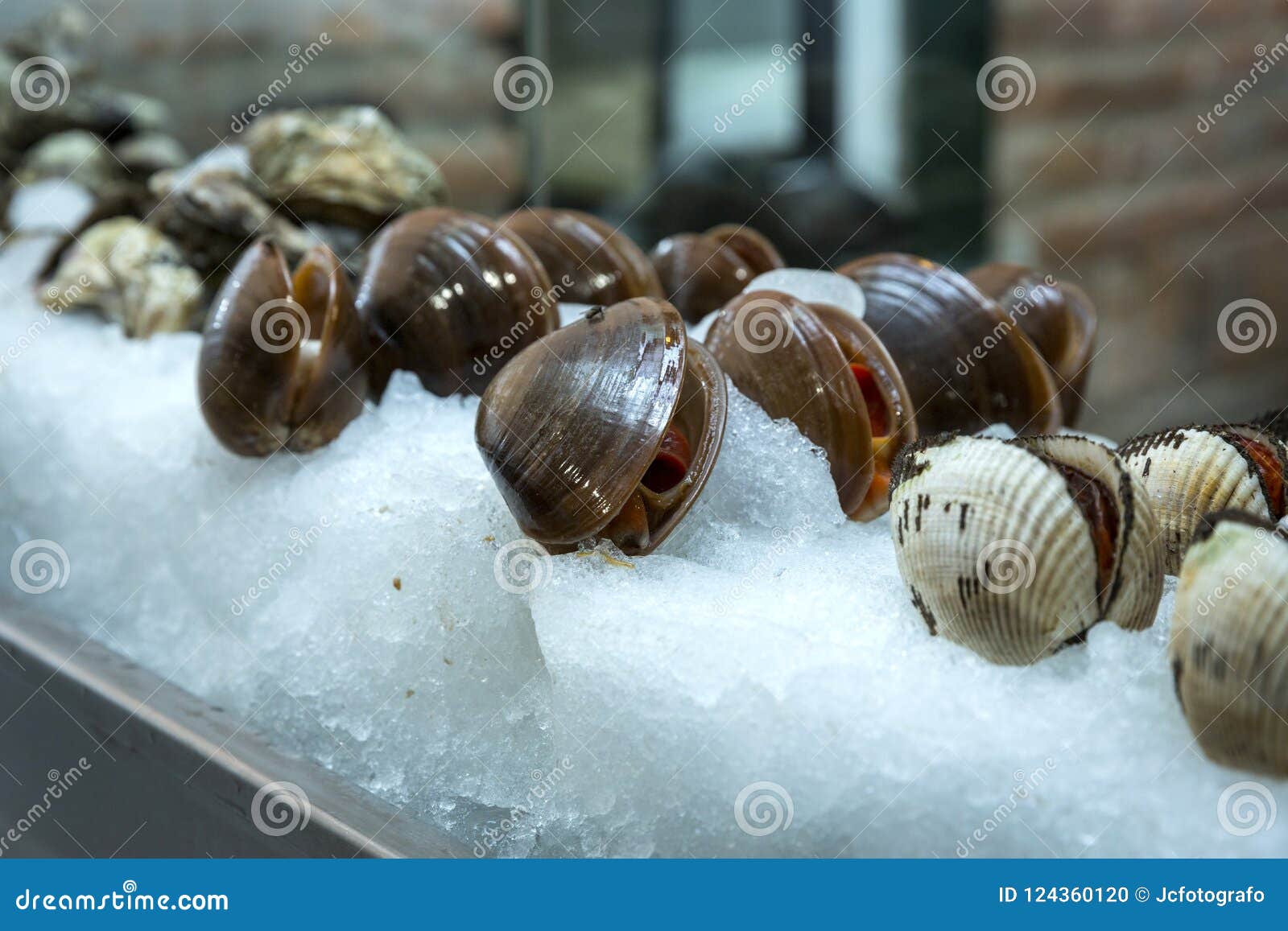 Seafood on Ice Base in Restaurant. Stock Photo - Image of ingredients ...