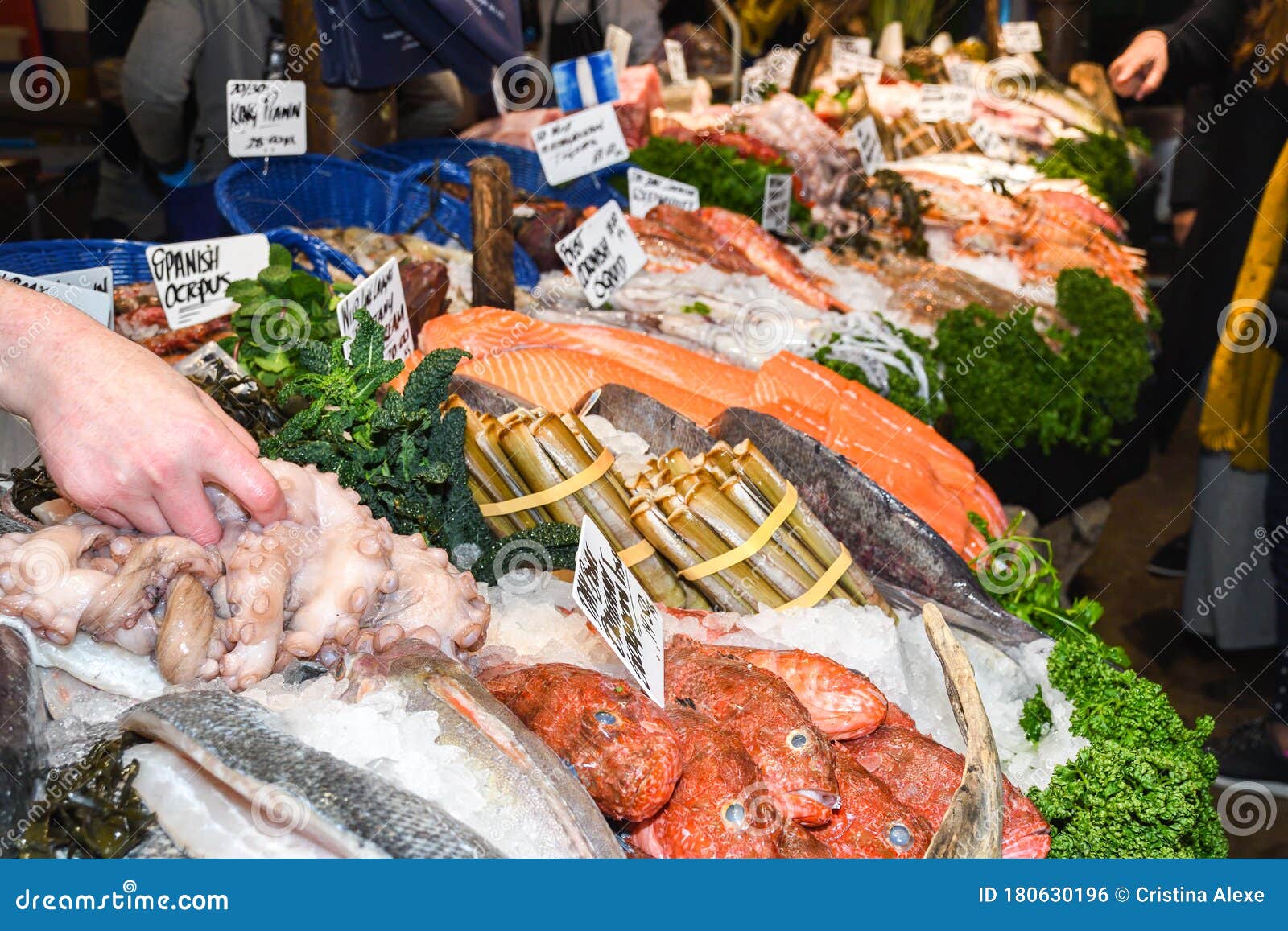 Seafood on Ice at the Fish Market Stock Photo - Image of mullet ...