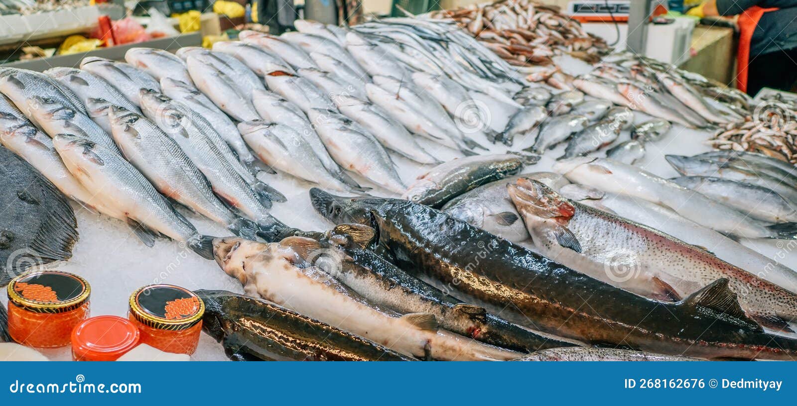 Seafood on Ice in Fish Market Shelf Stock Photo - Image of gourmet ...