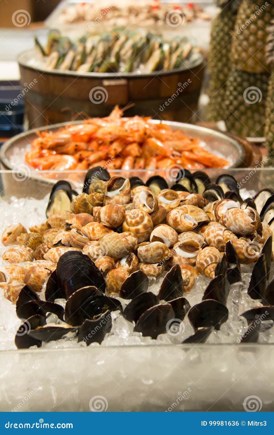 Seafood on Ice in Restaurant Buffet Stock Photo - Image of natural ...