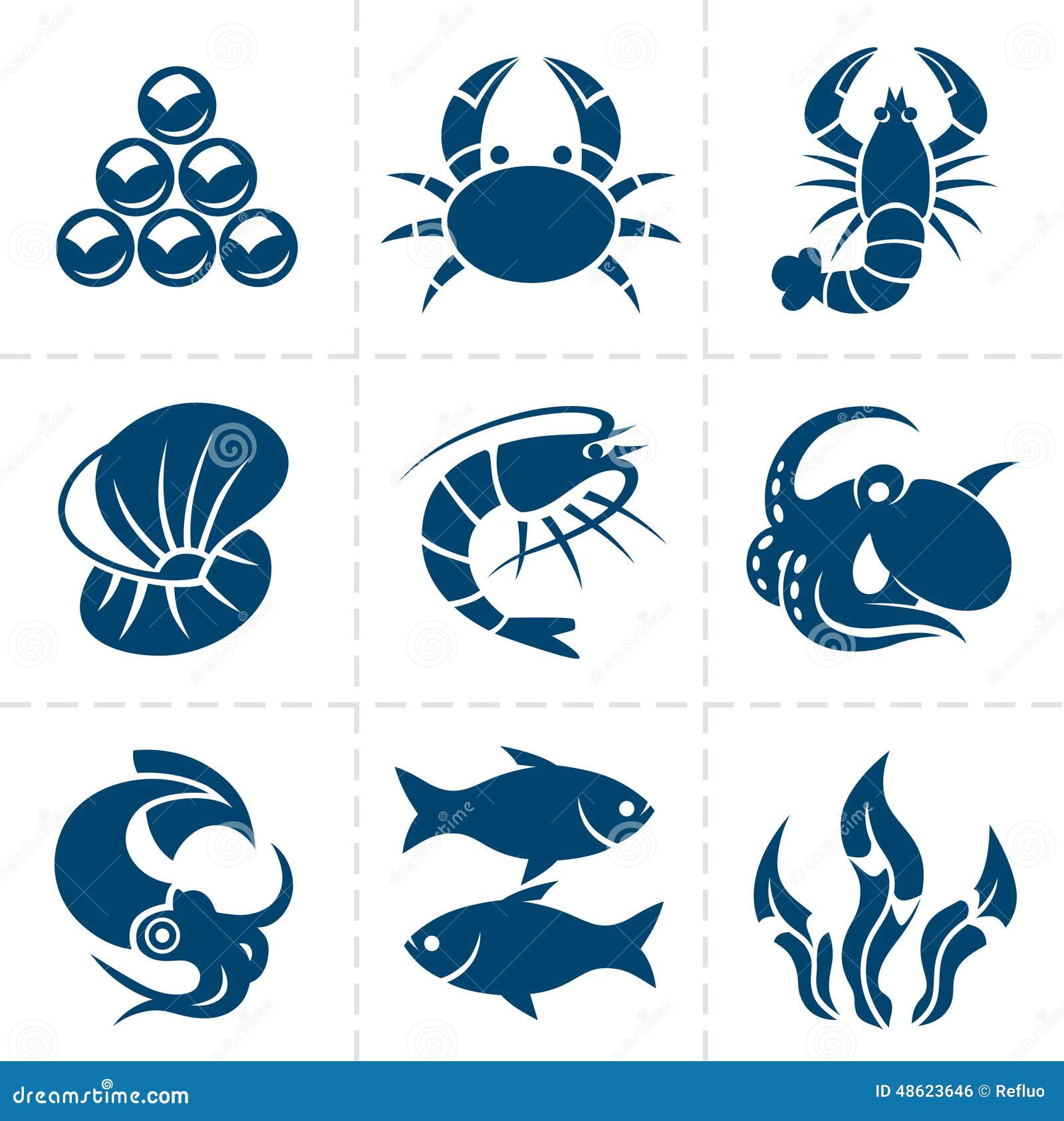Seafood icon set stock vector. Illustration of production - 48623646