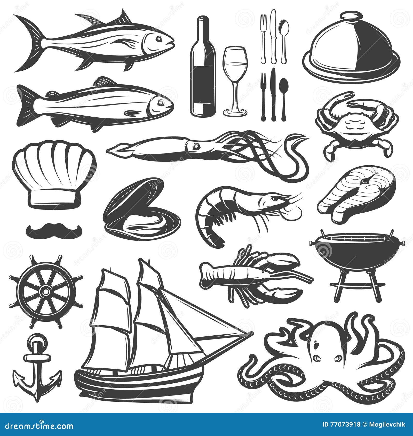 Seafood Icon Set stock vector. Illustration of delicious - 77073918