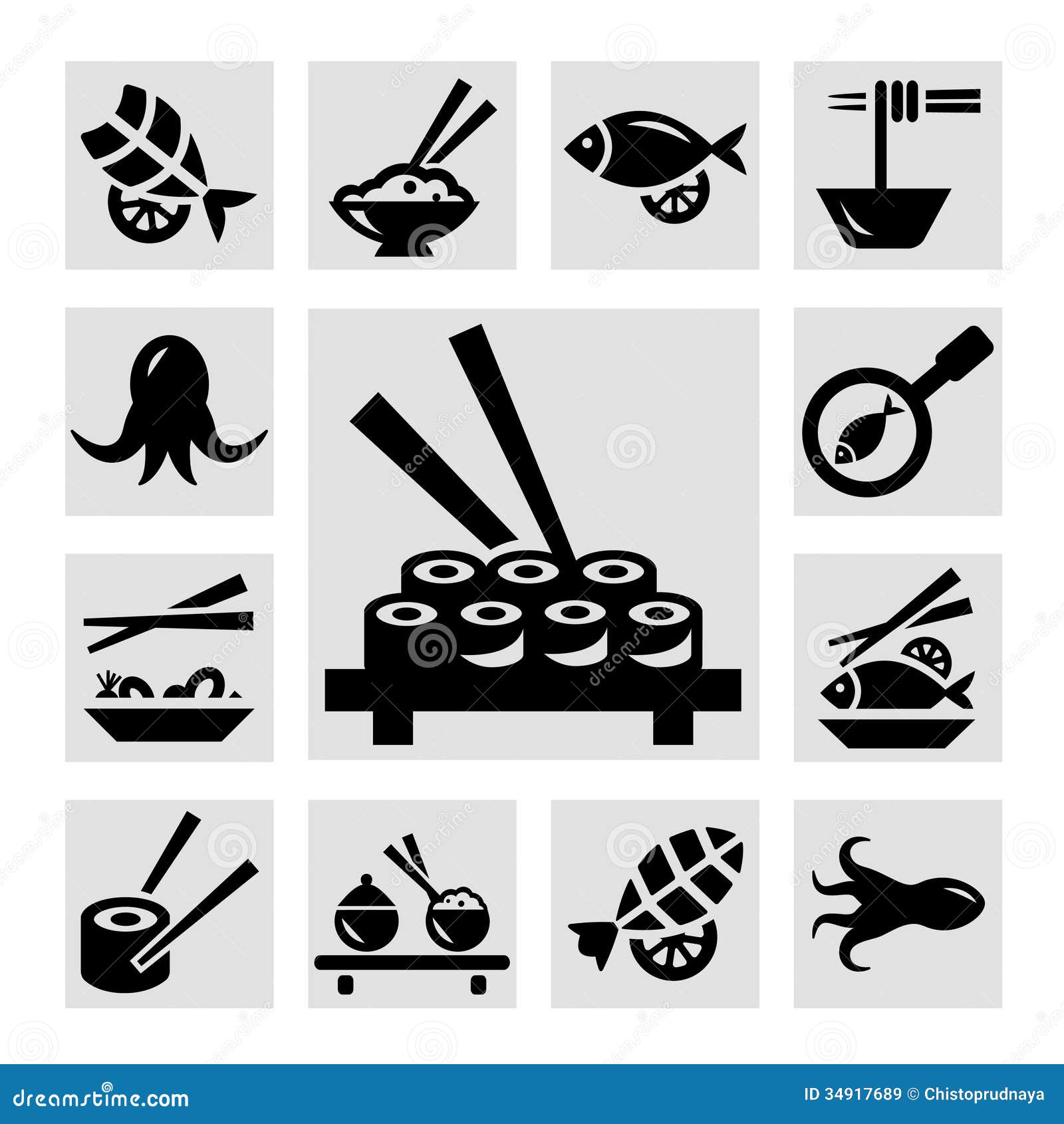 Seafood icons stock illustration. Illustration of lemon - 34917689