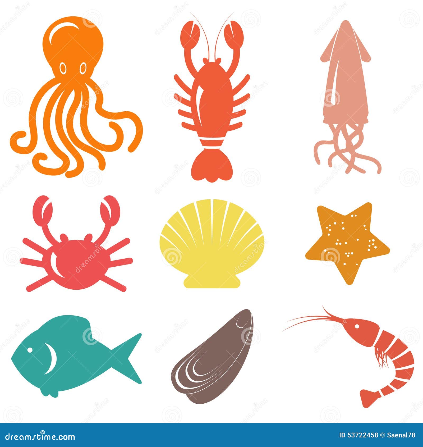 Seafood icons. Sea life stock vector. Illustration of octopus - 53722458