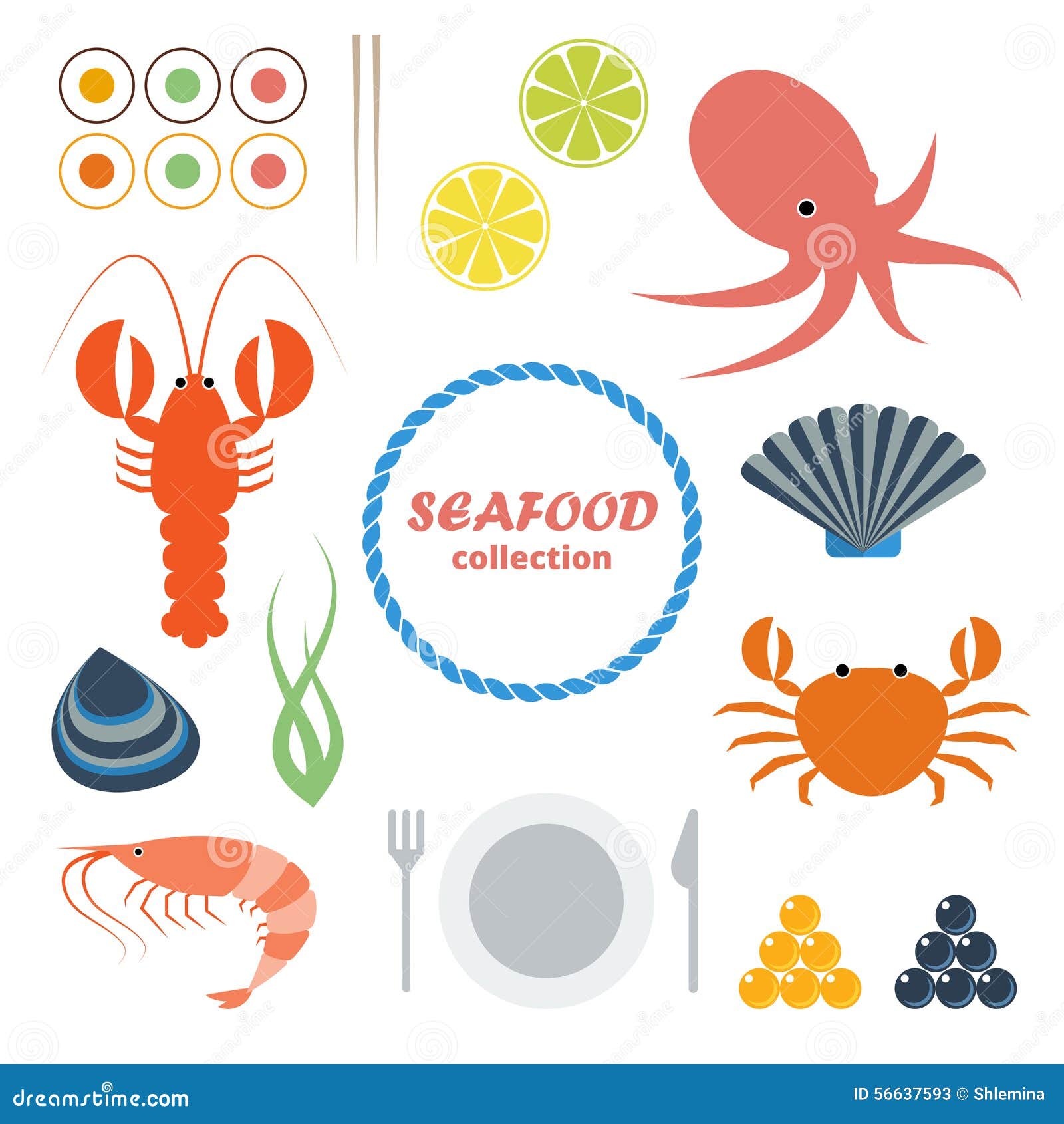 Seafood icons set stock vector. Illustration of crab - 56637593