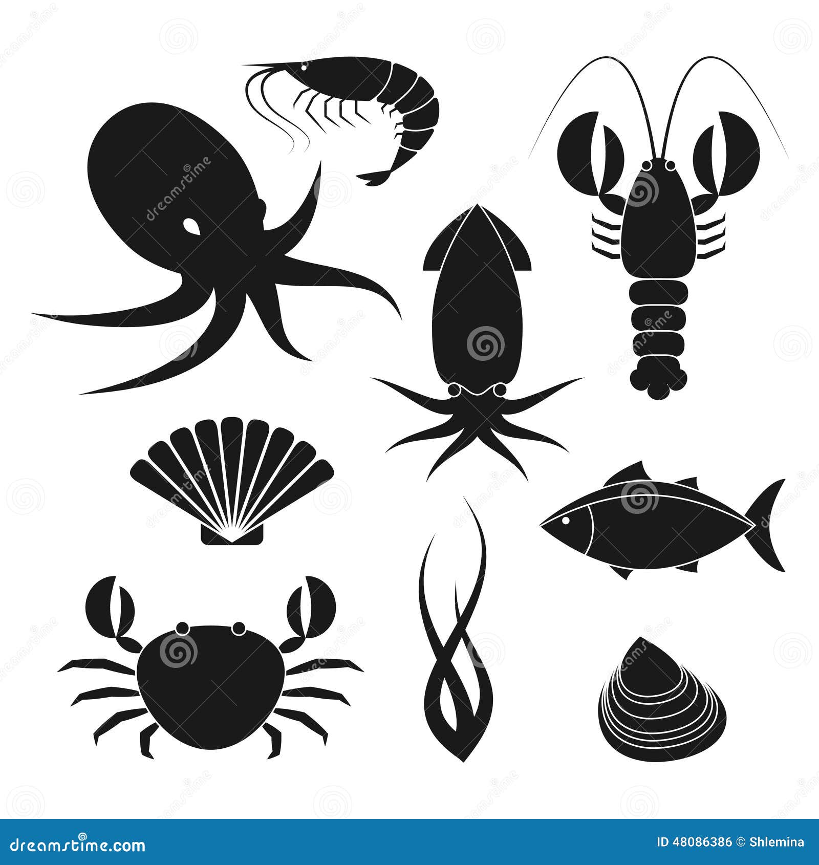 Seafood icons set stock vector. Illustration of symbol - 48086386