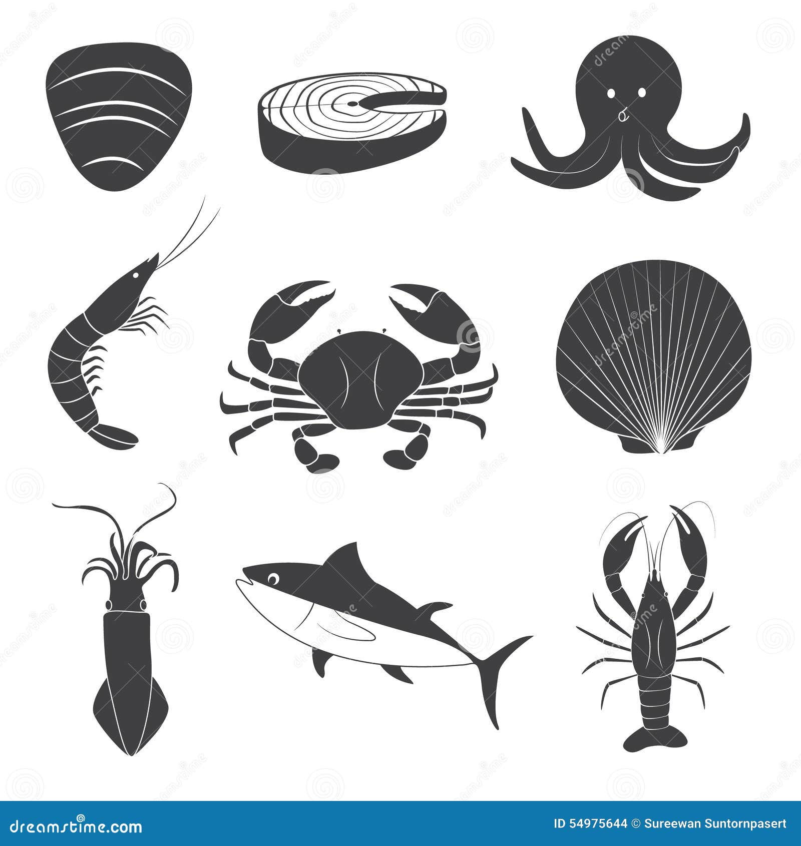 Seafood Icons Set stock vector. Illustration of vector - 54975644