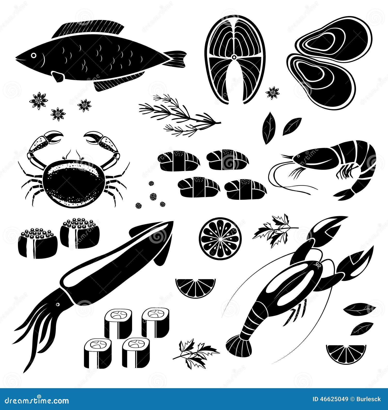 Seafood icons stock vector. Illustration of marine, lobster - 46625049