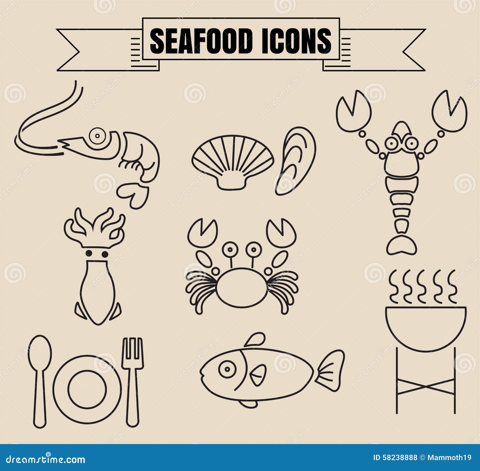 Seafood Icons Vector Format | CartoonDealer.com #58238888