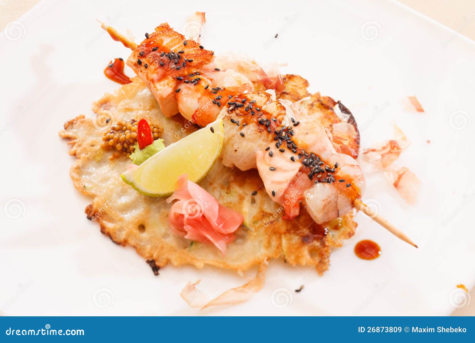 Seafood kebab stock image. Image of salmon, plate, pepper - 26873809