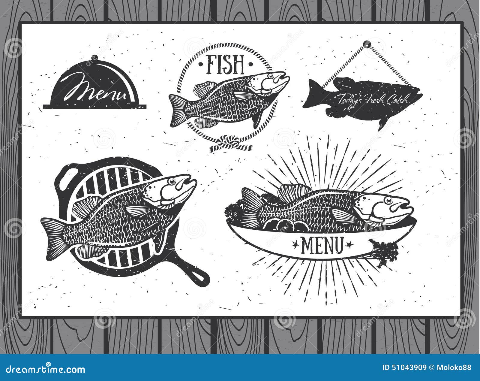 Seafood Labels, Fish Packaging Design Cartoon Vector | CartoonDealer ...
