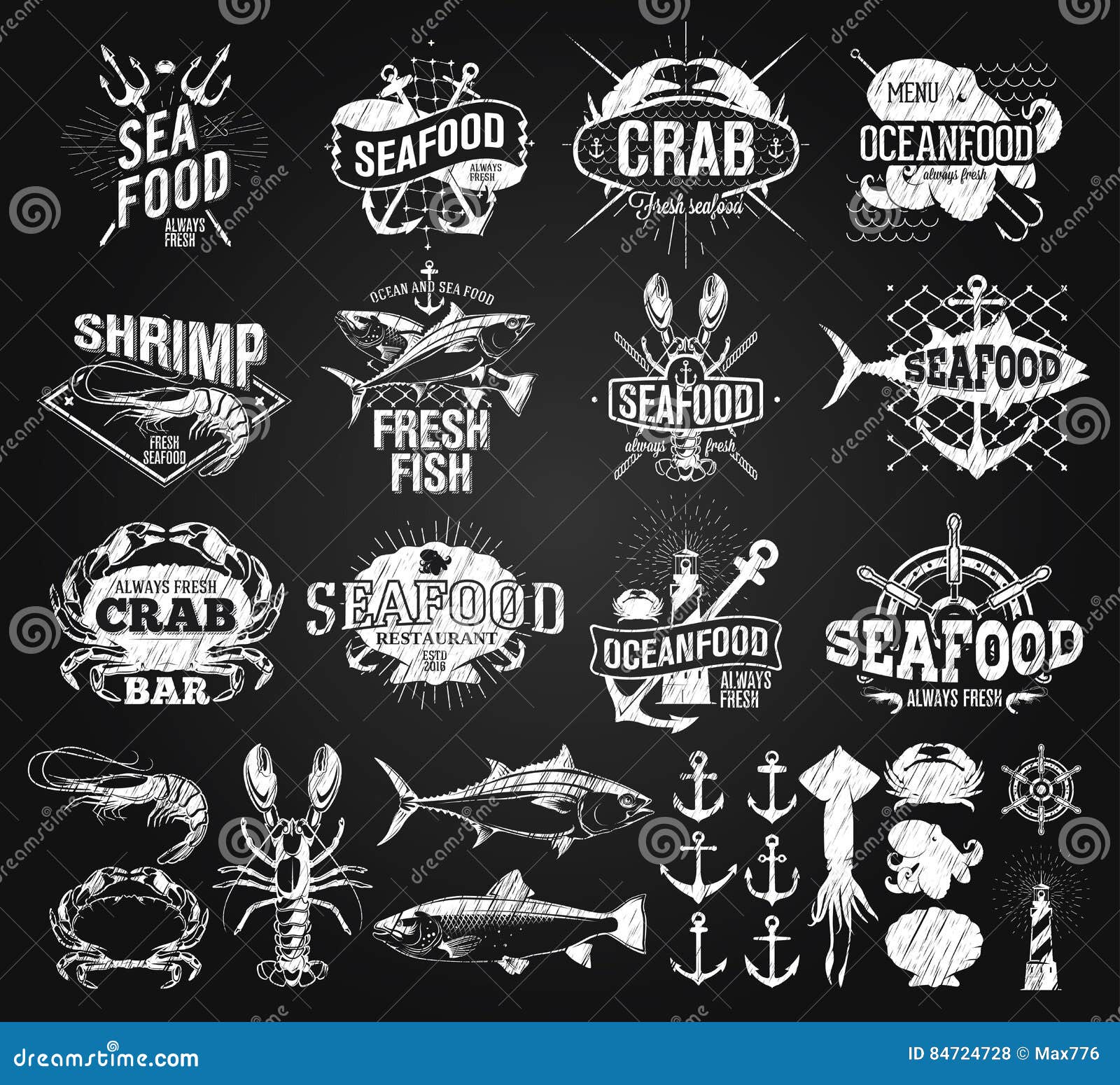 Seafood Labels, Logo Chalk Drawing Stock Vector - Illustration of logo ...