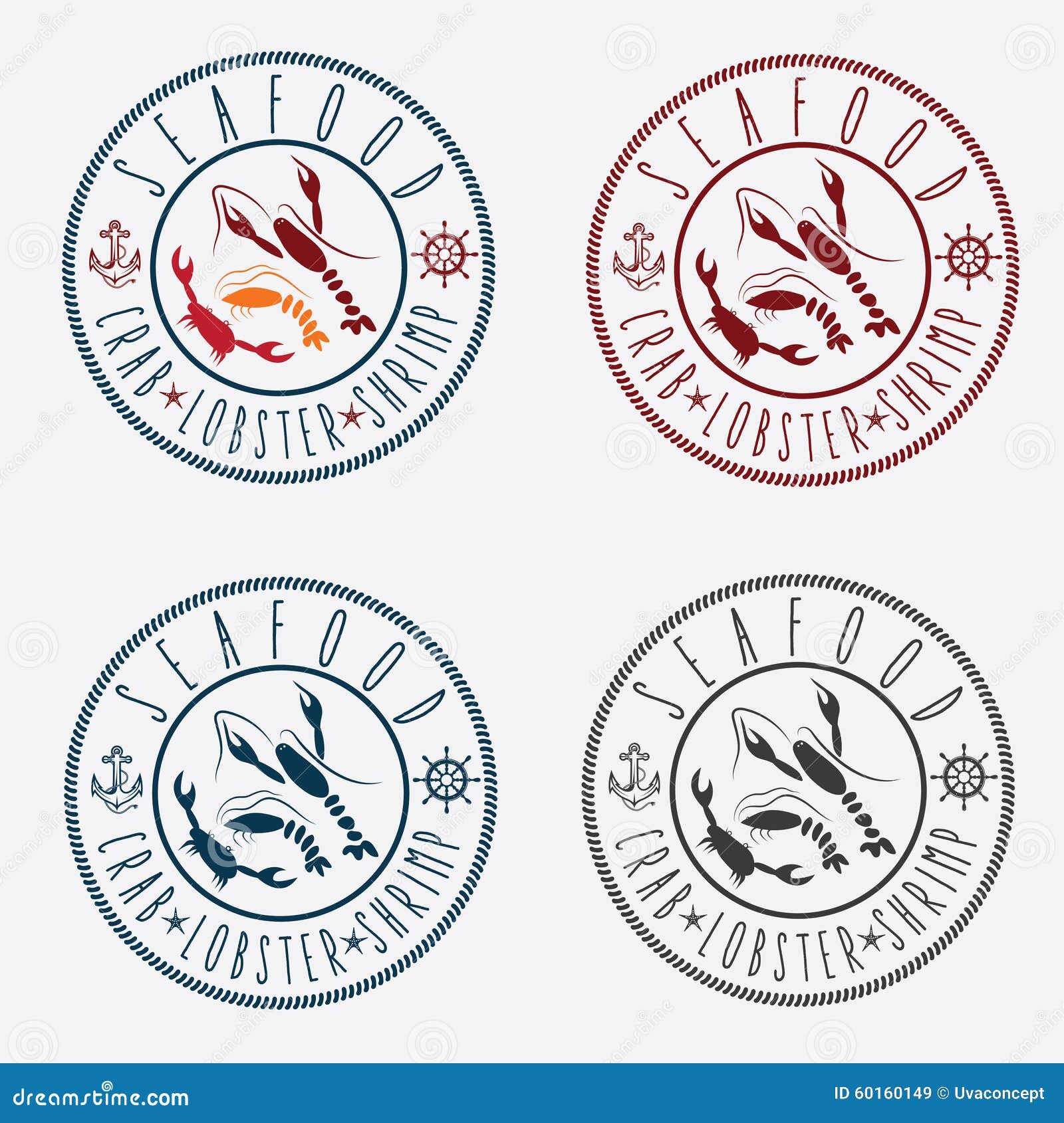 Seafood Labels in Retro Style Stock Vector - Illustration of round ...