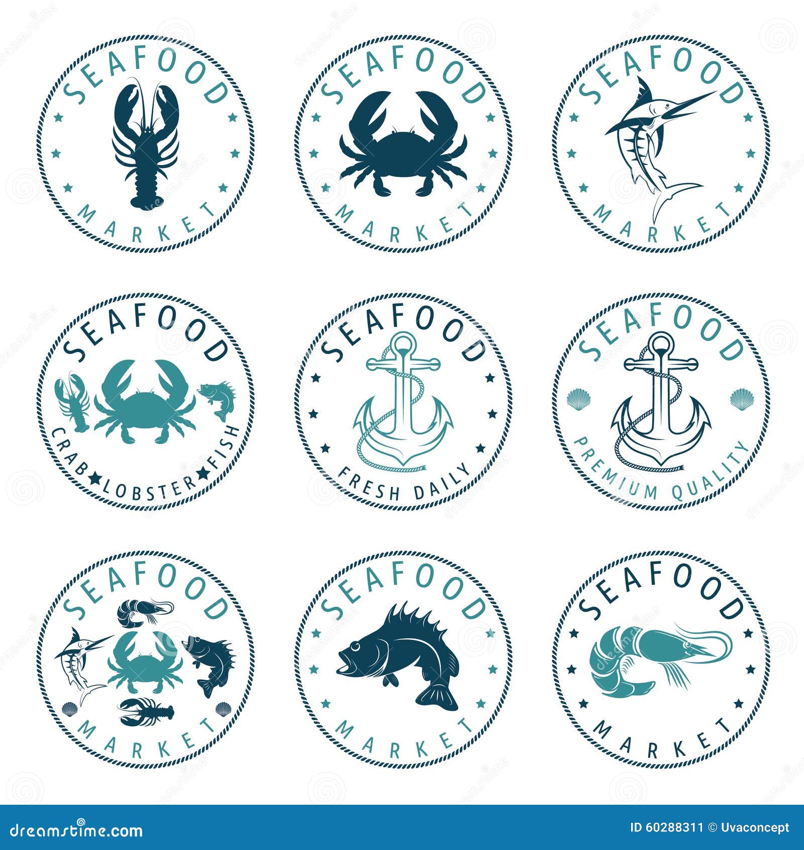Seafood Labels in Retro Style.Vector Stock Vector - Illustration of ...