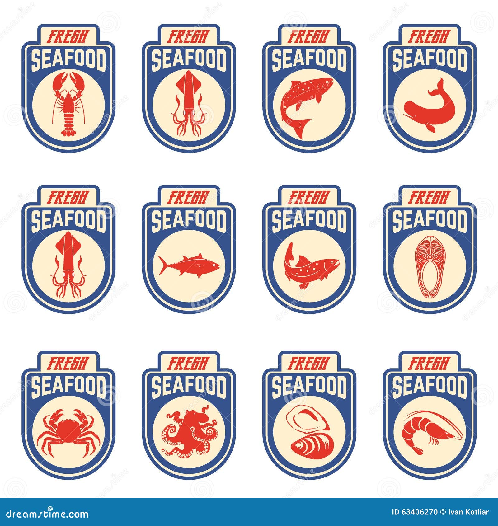 Seafood labels set stock vector. Illustration of emblem - 63406270