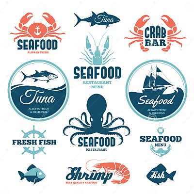 Seafood labels stock vector. Illustration of seafood - 39976849