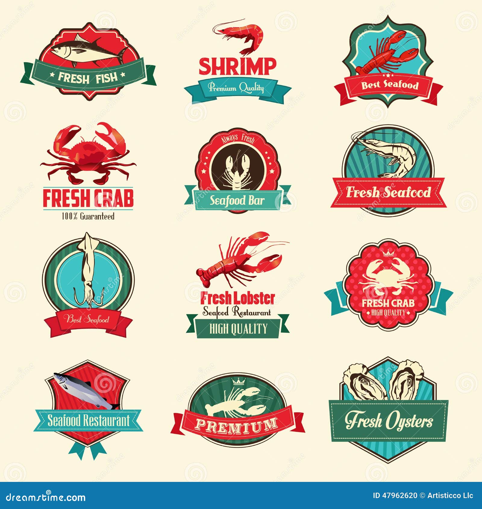 Seafood labels stock vector. Illustration of fish, icons - 47962620