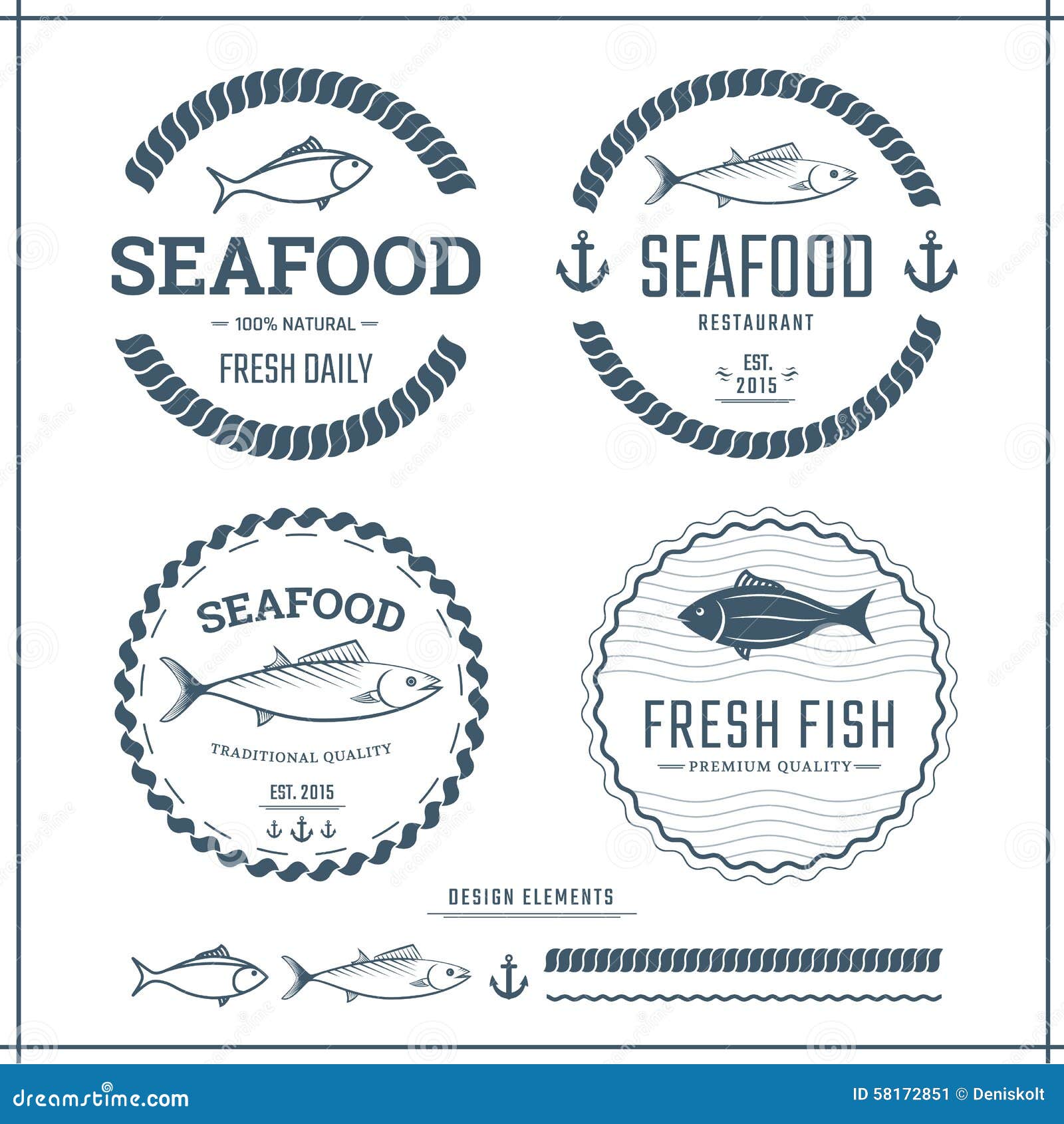 Seafood labels stock vector. Illustration of design, blue - 58172851