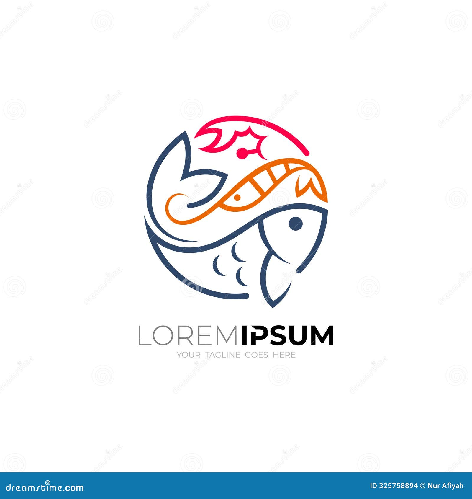 The Seafood Logo Consists of Fish, Shrimp, and Crab, Circle Logos Stock ...