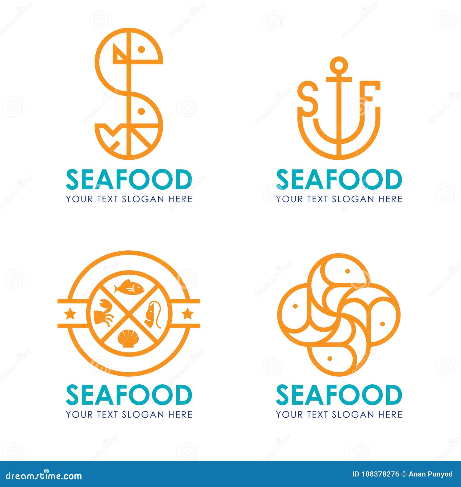 Seafood Logo With Helm And Octopus Isolated On White Cartoon Vector ...