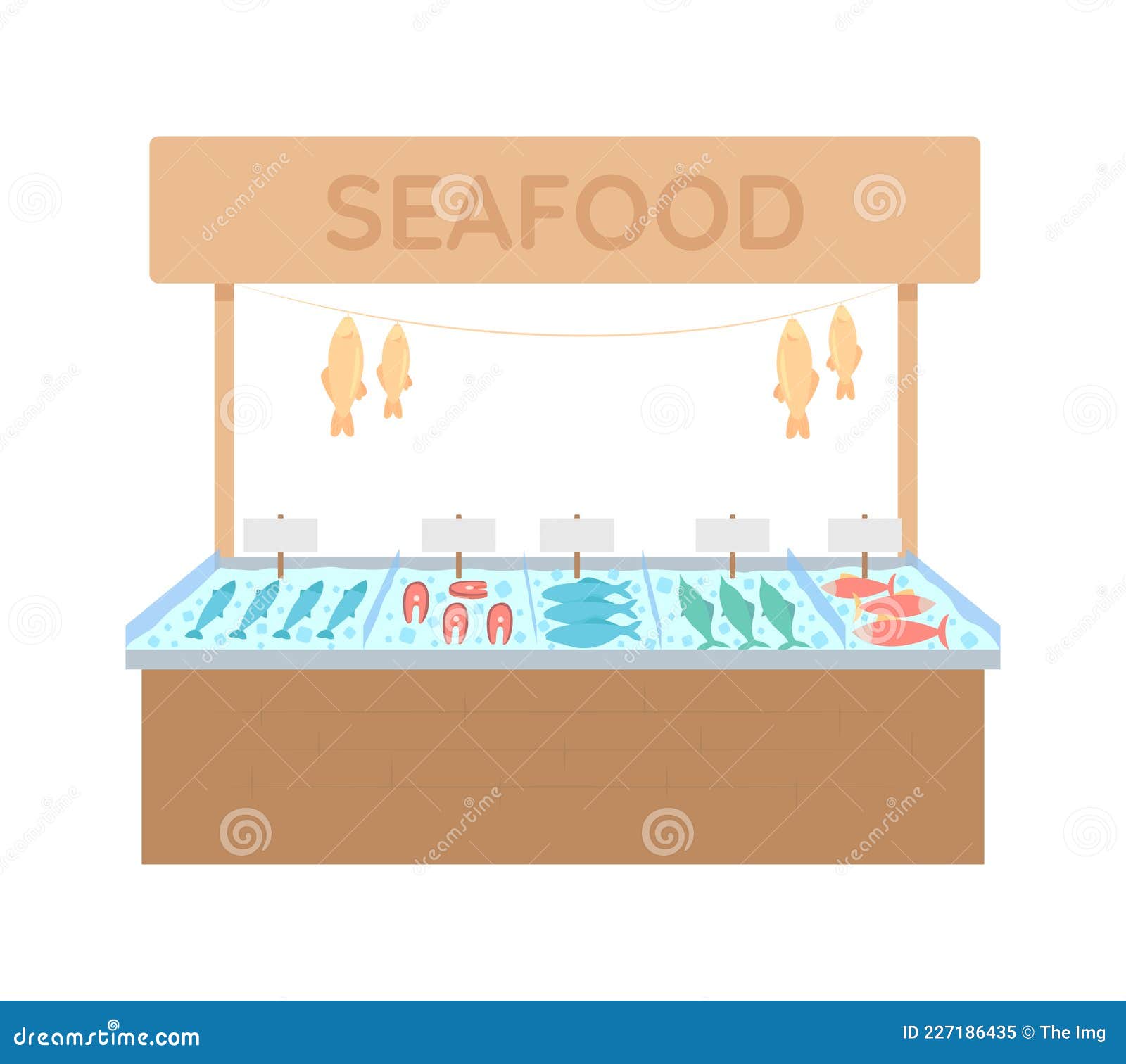 Seafood Market Stall Semi Flat Color Vector Object Stock Vector