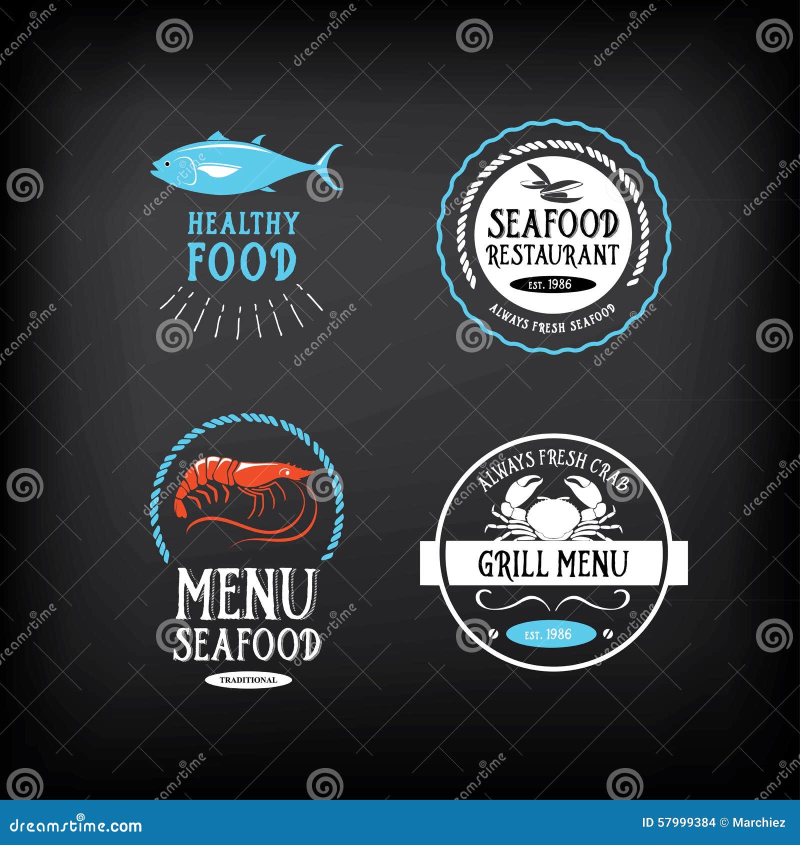 Seafood Menu and Badges Design Elements. Vector with Graphic. Stock ...