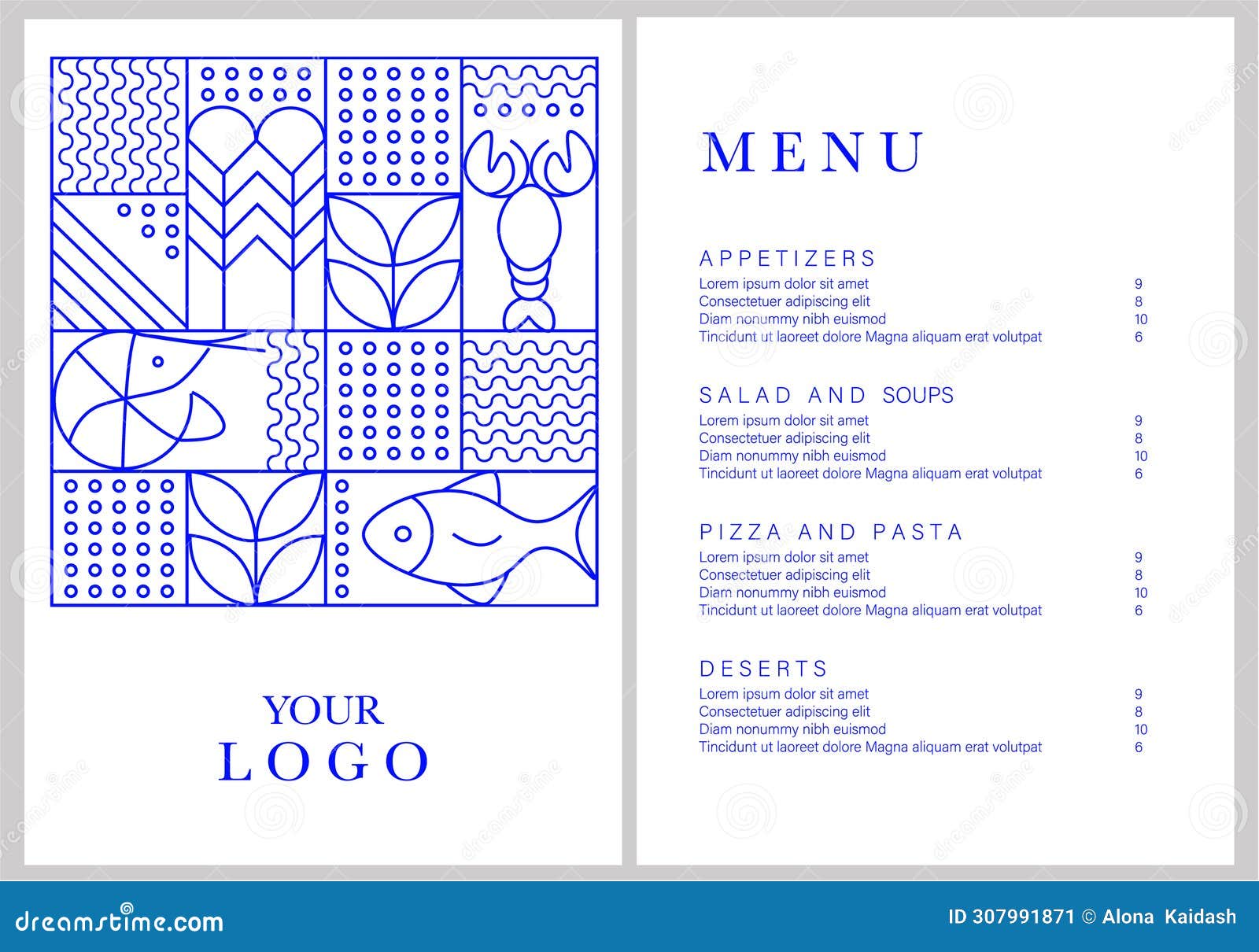 Seafood Menu Template. Fish Restaurant Design Template. Stock Vector ...