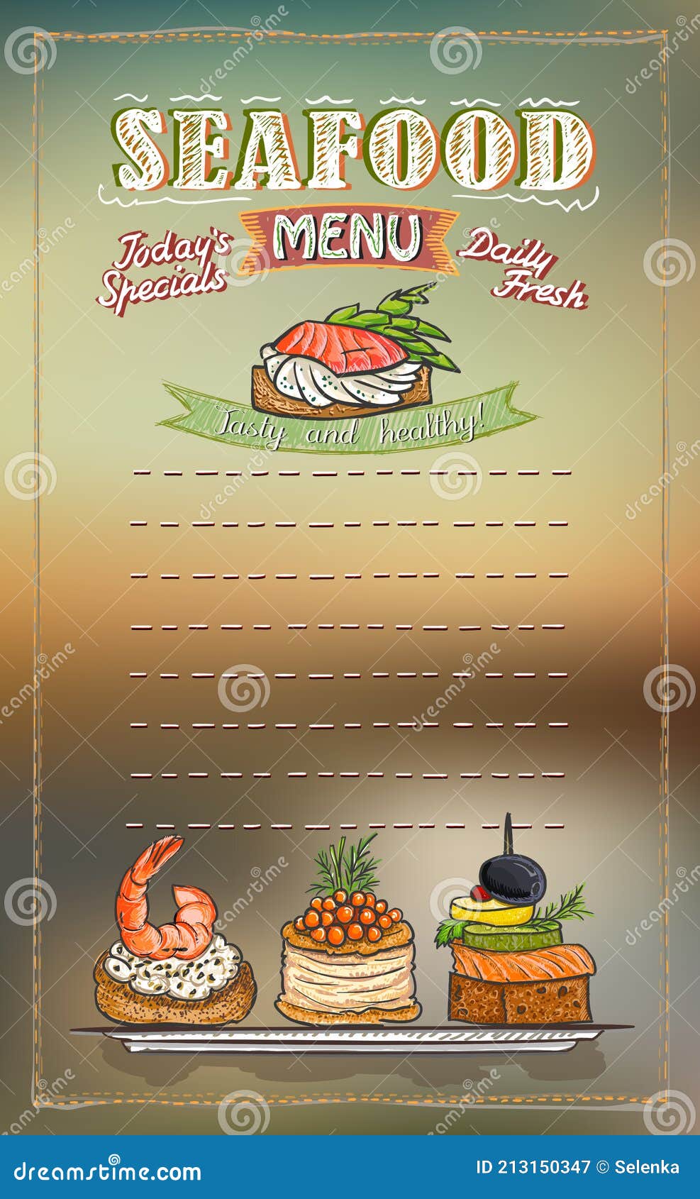 Seafood menu template stock illustration. Illustration of prawn - 213150347