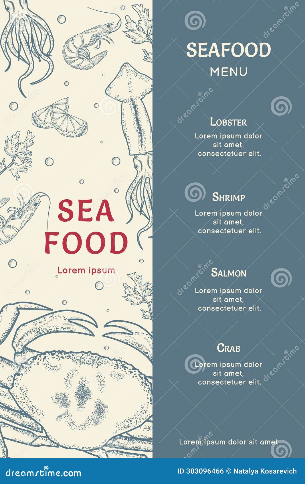 Seafood. Menu. Menu Template for Seafood Restaurant. Retro Style Stock ...