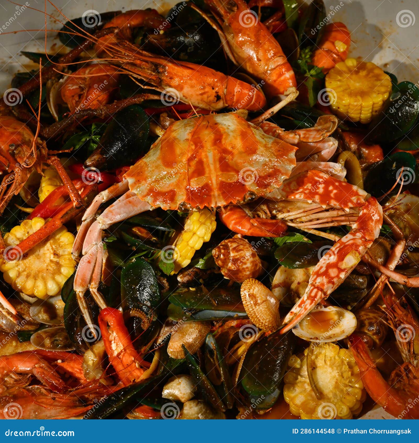 Seafood Mixed on Paper Plate with Top View. Stock Photo - Image of ...