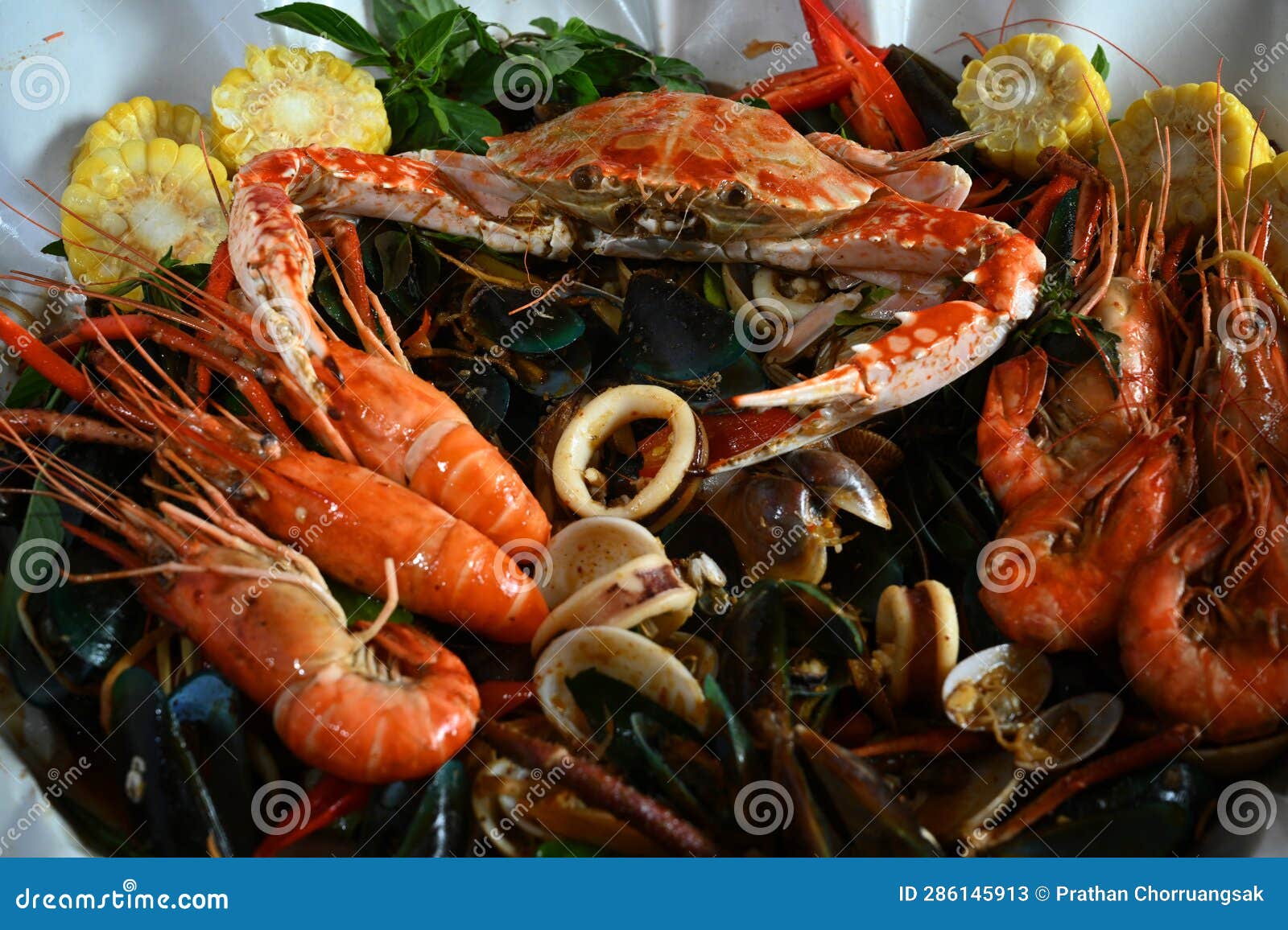 Seafood Mixed on Paper Plate with Top View Stock Image - Image of chef ...
