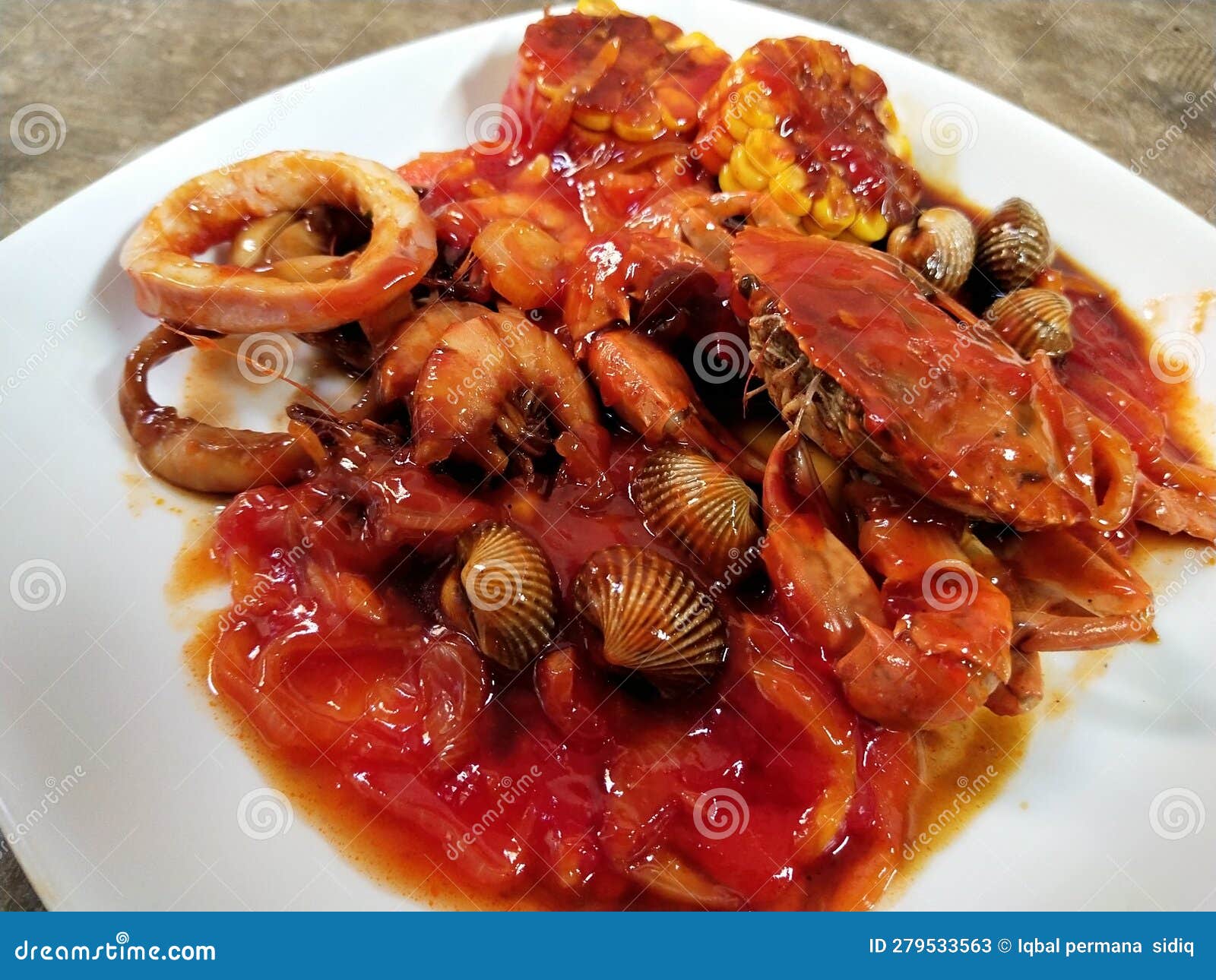 Seafood with padang sauce. stock image. Image of crab - 279533563