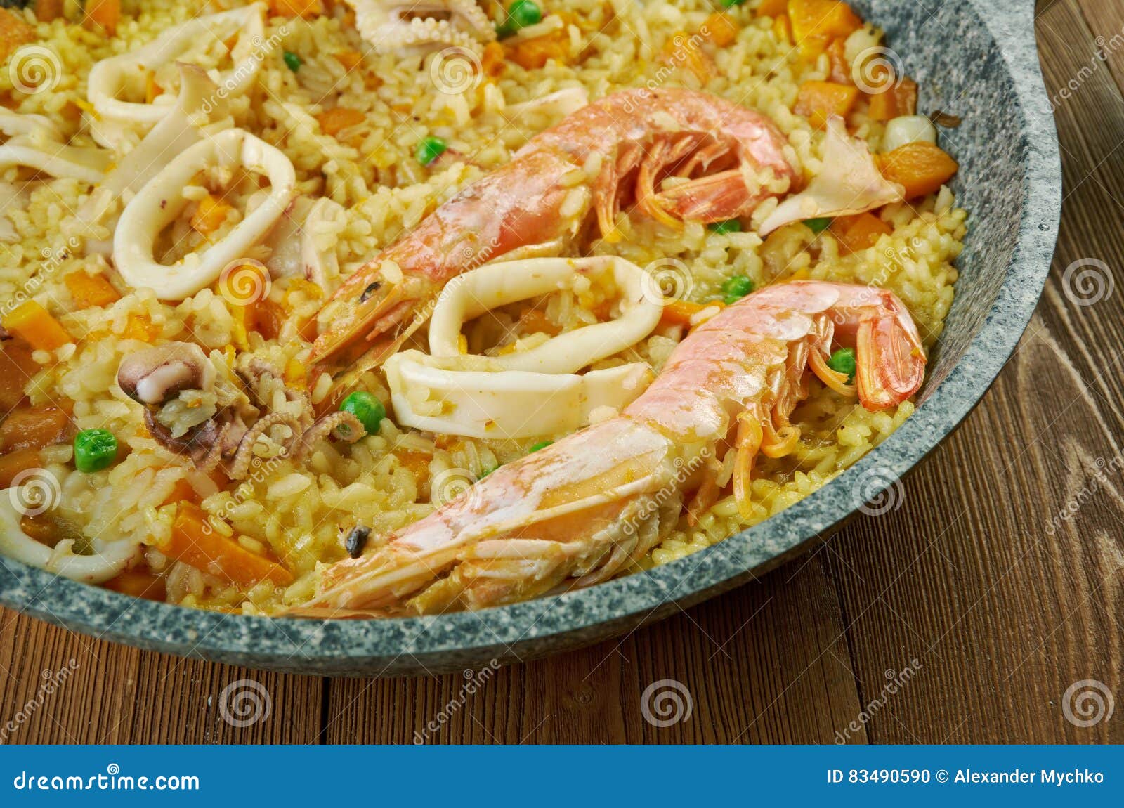 Seafood paella Marinera stock photo. Image of saffron - 83490590