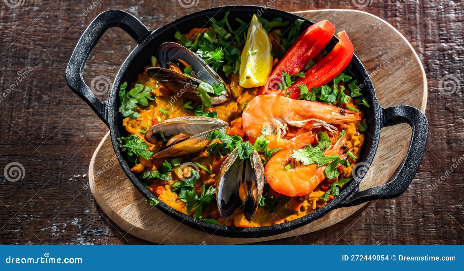 Seafood Paella Served in a Cast Iron Pan Stock Photo - Image of frying ...
