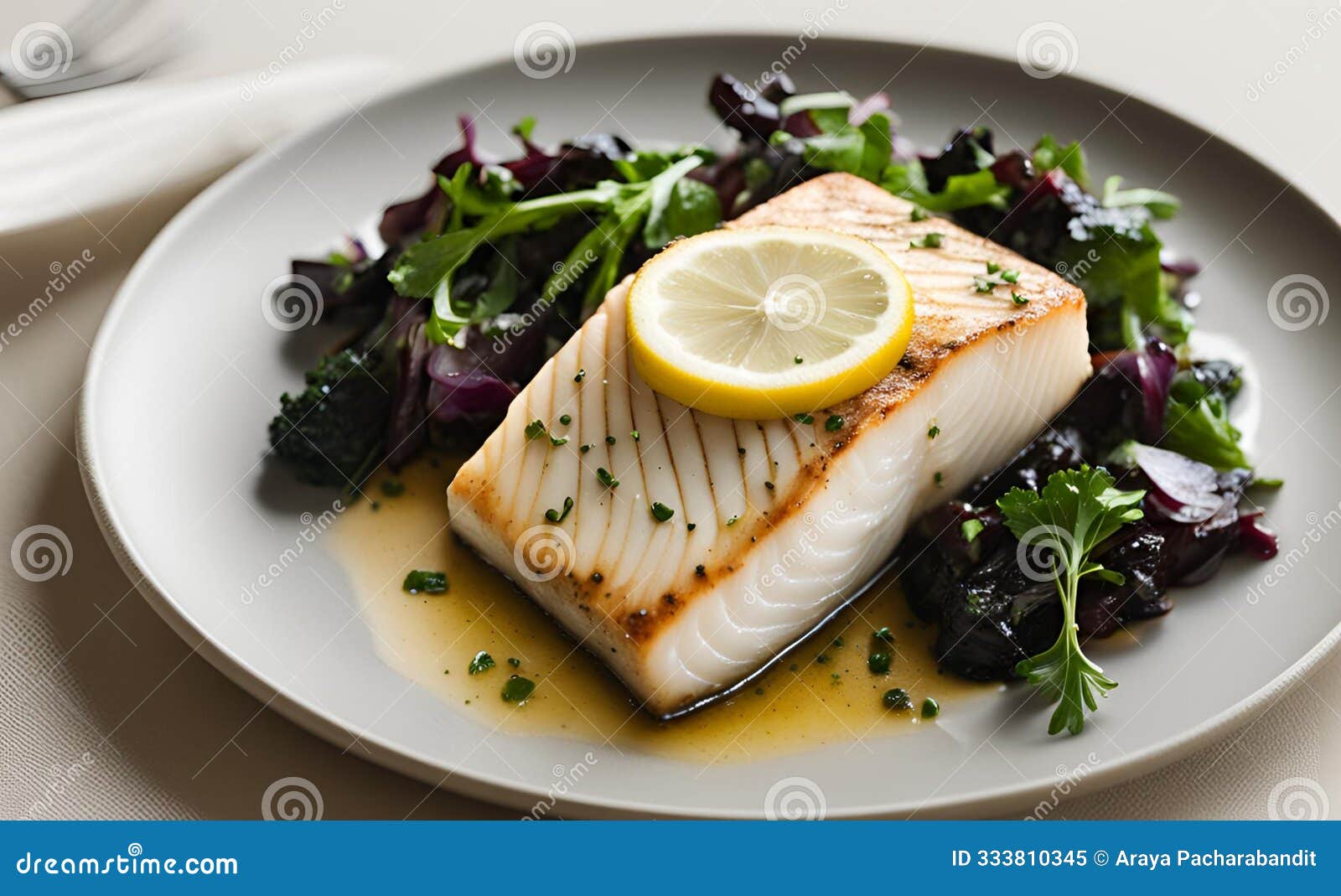 Pan-seared Halibut Topped with a Flavorful Sauce, AI Generated Stock ...