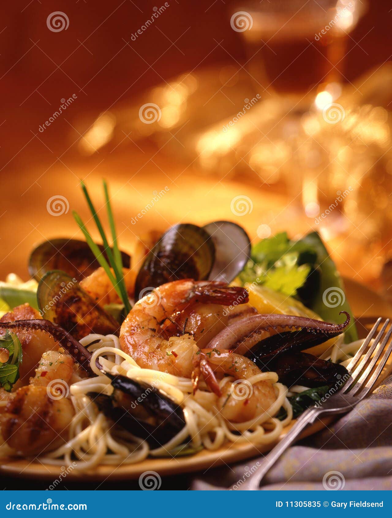 Seafood pasta stock image. Image of lemon, dinner, squid - 11305835