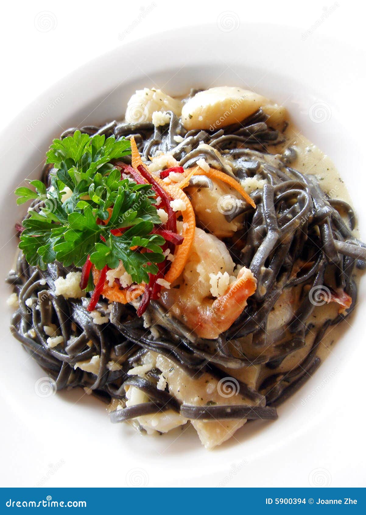 Squid ink pasta linguine stock photo. Image of eating - 5900394