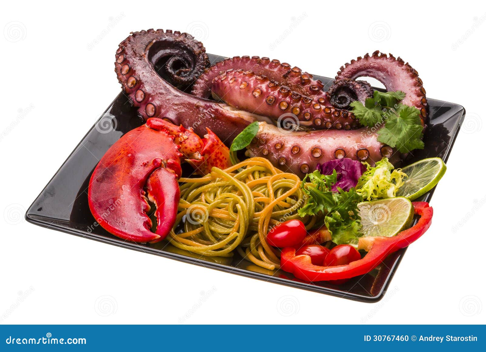 Seafood Pasta with Octopus and Lobster Stock Photo - Image of pasta ...