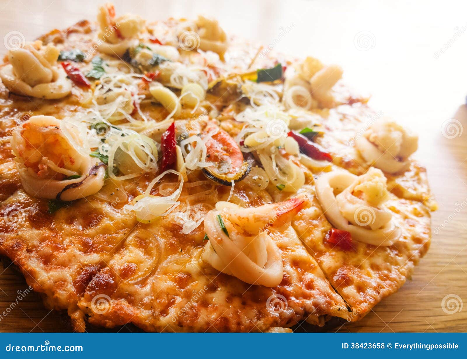 Seafood pizza stock photo. Image of sauce, dinner, fast - 38423658