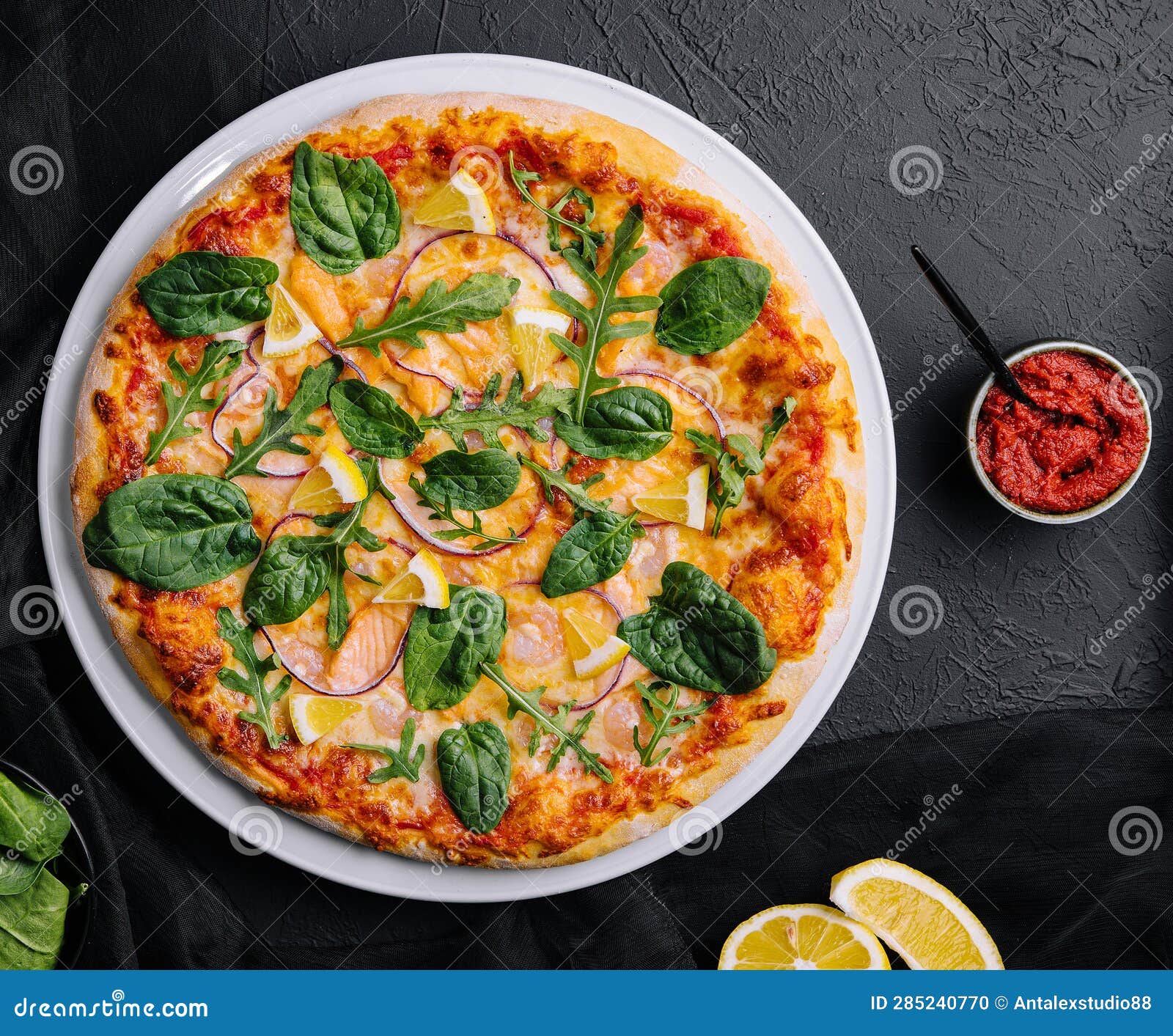 Seafood Pizza. Pizza with Shrimp and Red Fish Stock Photo - Image of ...