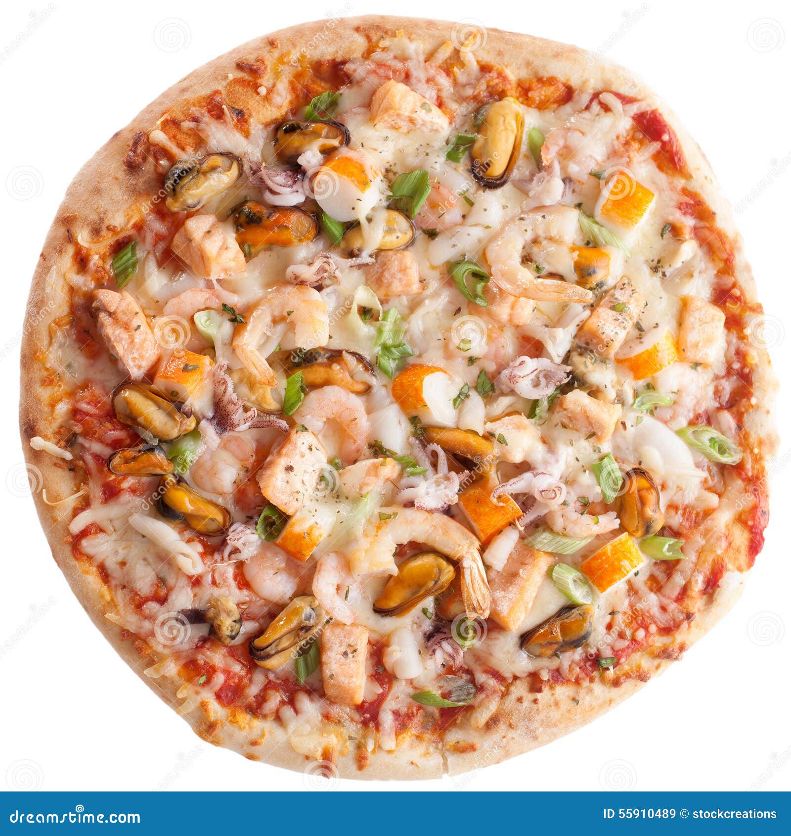 Seafood Pizza on White Background Stock Image - Image of crust ...