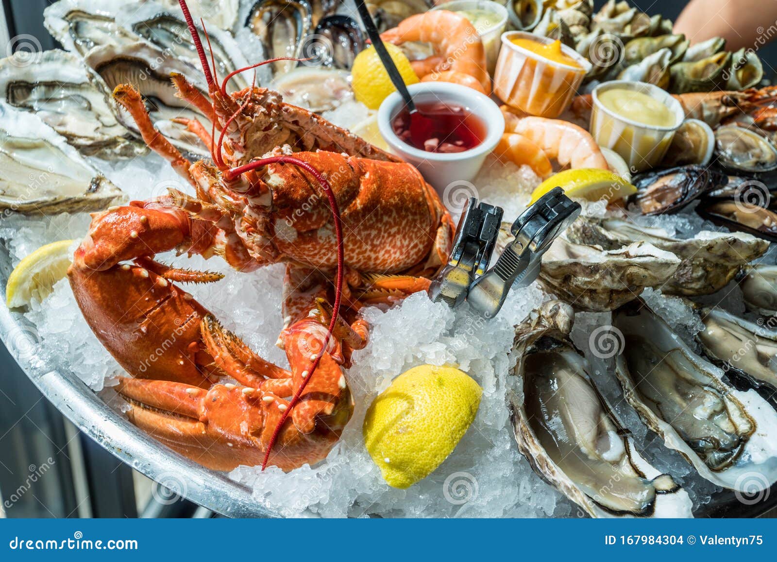 Seafood Plate. Different Molluscs and Crustaceans on Ice Stock Photo ...