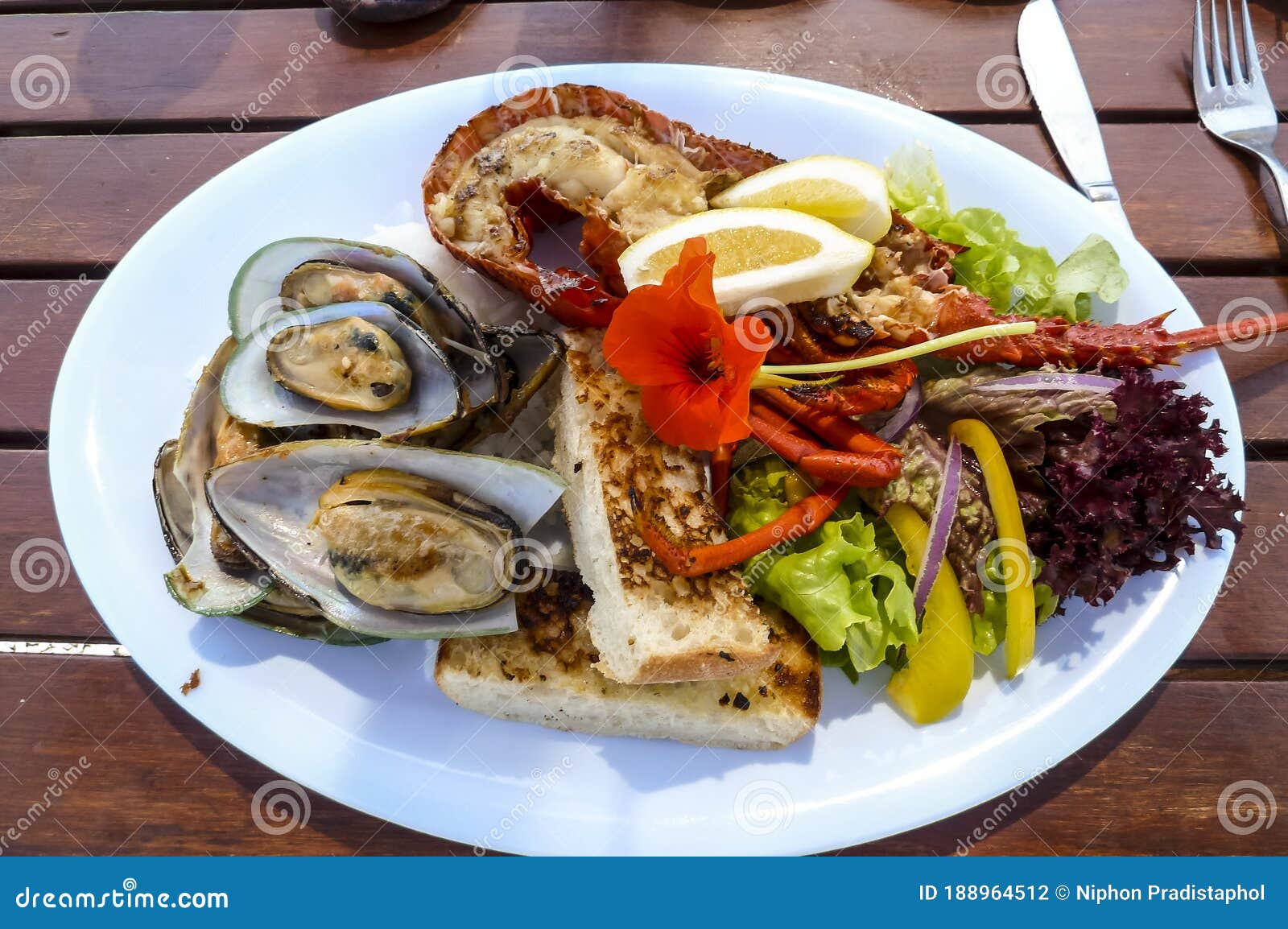 Seafood Platter, Grilled Shrimp and Mussels Stock Photo - Image of ...