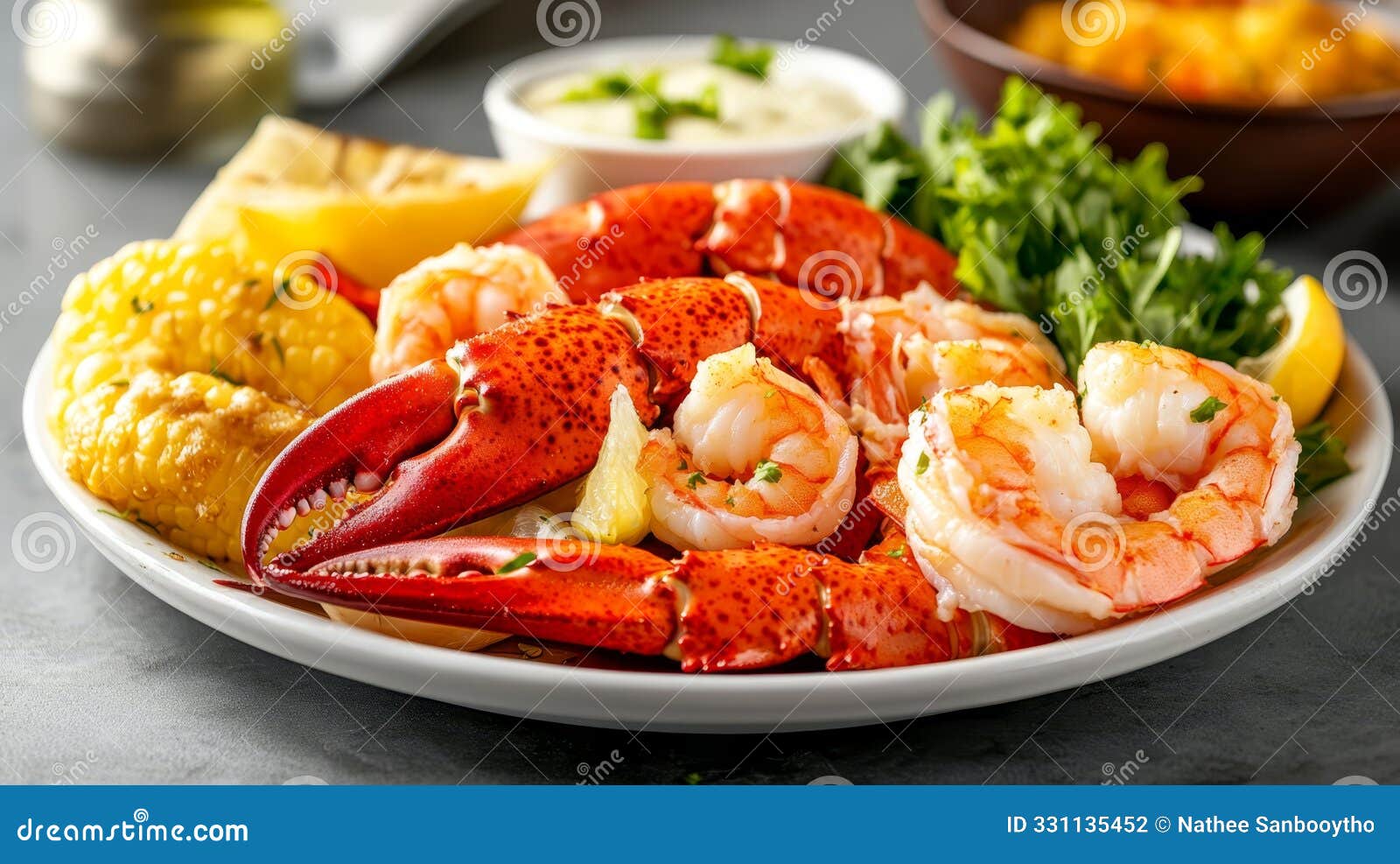 Seafood Platter With Scallops, Shrimp, And Crab Claws Royalty-Free ...